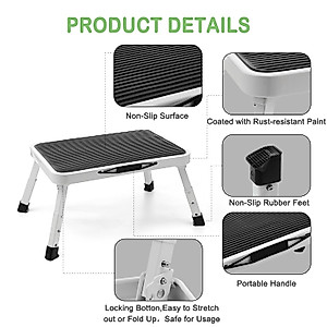 Folding Step Stool, Height-Adjustable Step Stool with Anti-Slip Platform and Rubber feet,Step Ladder for Adults,Kids,and Seniors,Solid and Stable,350 Ibs Capacity,for Home,Office,RV and More Use