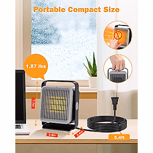 XIUREI Space Heater, Desk Heater with 600W, 45° Adjustable Angle, Tip-Over & Overheat Protection, Dual Heat Settings, Small Electric Heater for Indoor Office Use, Black