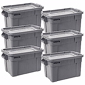 Rubbermaid Commercial Products Brute Tote Storage Container With Lid, 20- Gallon, Gray (FG9S3100GRAY)