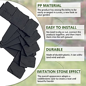 Garden Edging Border, Garden Landscape Edging Borders for Flower Bed, Black Stone Effect Plastic Lawn Edging Fencing | No Dig Landscape Edging | 20 Pcs | 16 Ft | (Black)