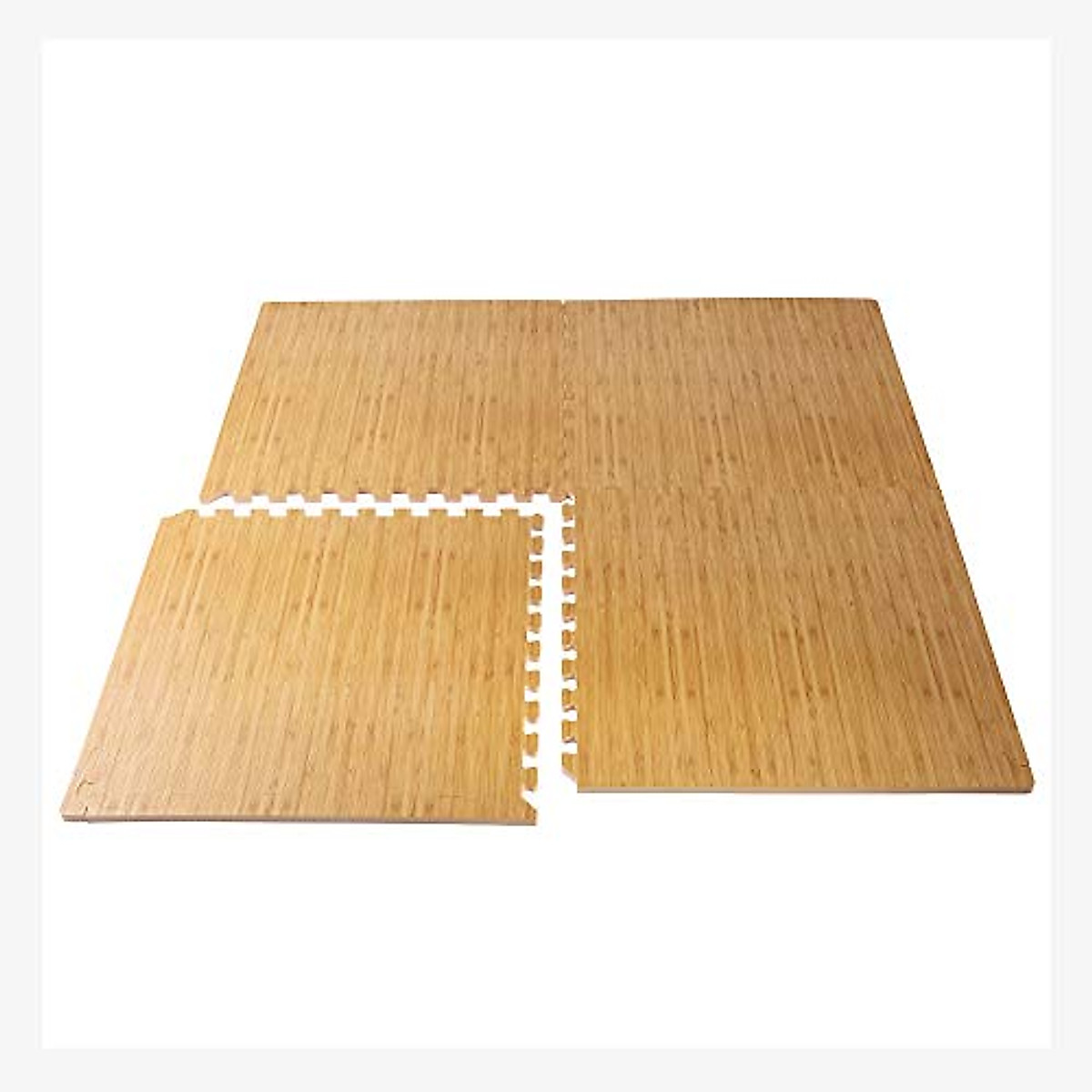 FOREST FLOOR Thick Printed Foam Tiles, Premium Wood Grain Interlocking Foam Floor Mats, Anti-Fatigue Flooring, 3/8" Thick, Light Bamboo, 24 Square Feet (6 Tiles)