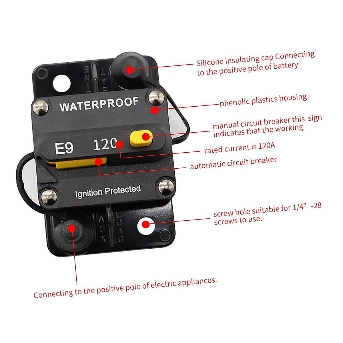 ibasenice car Waterproof Circuit Breaker 48V Circuit Breaker Car Circuit Breaker Fuse 150a