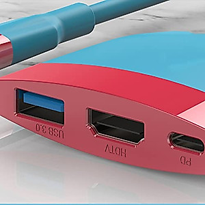 CUJUX Switch TV Dock for Portable Docking Station USB C to 4K HDMI-Compatible USB 3.0 PD (Color : Red and Blue)