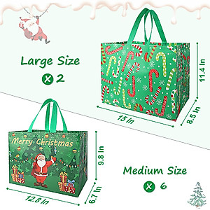 AKEROCK Large Christmas Gift Bags, Freestanding Christmas Bags with Handles and Paperboard, Reusable Xmas Gift Bags for Holiday Presents, Gift Giving, Shopping - 8 Pcs, 2 Different Sizes