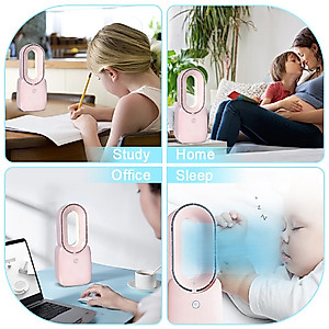 CONBOLA Small Tower Fan, 11.8 Inch Personal Portable Fan Rechargeable, USB Quiet Bladeless Desk Fan with 3 Speeds, Battery Operated Fan with Decorative LED for Office Bedroom Outdoor Table Home(Pink)