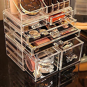 Cq acrylic Makeup Organizer Skin Care Large Clear Cosmetic Display Cases Stackable Storage Box With 6 Drawers For Vanity,Set of 3
