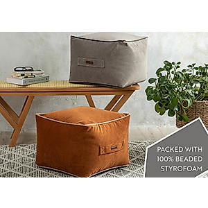 English Home Ottoman Pouffe, Comfortable Cube Foot Stool, Soft Velvet Bean Bag, Home Decor Footstool Extra Seating for Living Room, Bedroom, Casha, 17.7x17.7 inch (45x45 cm), Grey