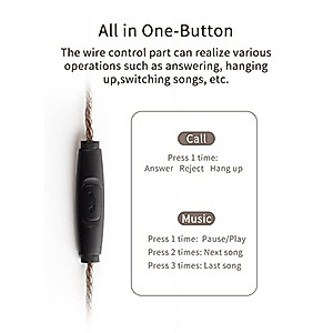 Keephifi Earphone Cable-KBEAR Type-C1 Connector Earbuds Upgrade OFC Cable with TFZ Pins Interface, Line-Control Noise Cancelling Microphone, Suitable for KBEAR HiFi Bass Headphone KS1 KS2(Brown)