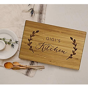 Andaz Press Large Bamboo Wood Cutting Board Gift for Mother's Day, 17.75 x 11-inch, Rustic Laurels, Gigi's Kitchen, 1-Pack, Laser Engraved Serving Chopping Board Christmas Birthday Chef Kitchen Ideas