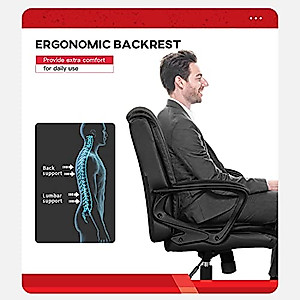 Home Office Chair Ergonomic Desk Chair PU Leather Task Chair Executive Rolling Swivel Mid Back Computer Chair with Lumbar Support Armrest Adjustable Chair for Men (Black)