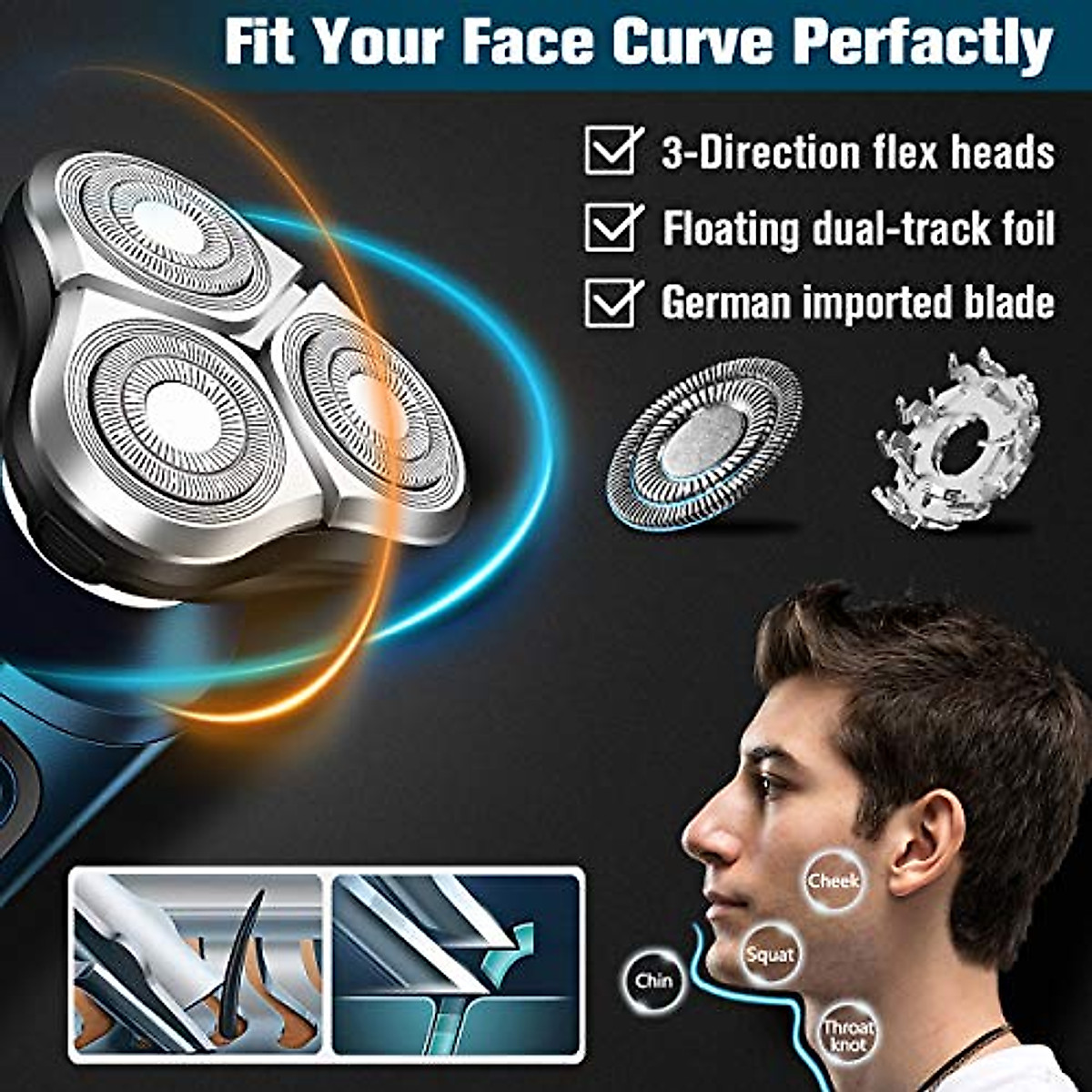 Electric Razor for Men, Mens Electric Shavers, Dry Wet Waterproof Rotary Facial Shaver, Portable Face Shaver Cordless Travel USB Rechargeable with Beard Trimmer LED Display for Shaving Husband Dad