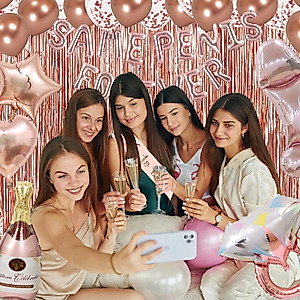 Vlipoeasn Rose Gold 55PCS Bachelorette Party Decorations - Same Pennis Forever Bachelorette Party Decoration Kit, Bride to Be Sash, Veil, Foil Curtains, Foil Balloons, Bridal Shower Party Supplies
