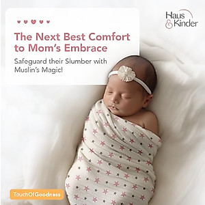 haus & kinder Muslin Swaddles for Newborns, Pack of 5 Super Soft & Skin-Safe Cotton Baby Swaddle Blanket, Receiving Blankets for Boys & Girls (Pink Edition)