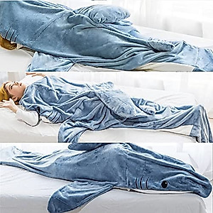 Mekomy Shark Blanket Adult, Shark Blanket Super Soft Cozy Flannel Hoodie, Shark Wearable Blanket, Shark Blanket Hoodie Sleeping Bag (67inx27.5in(L))