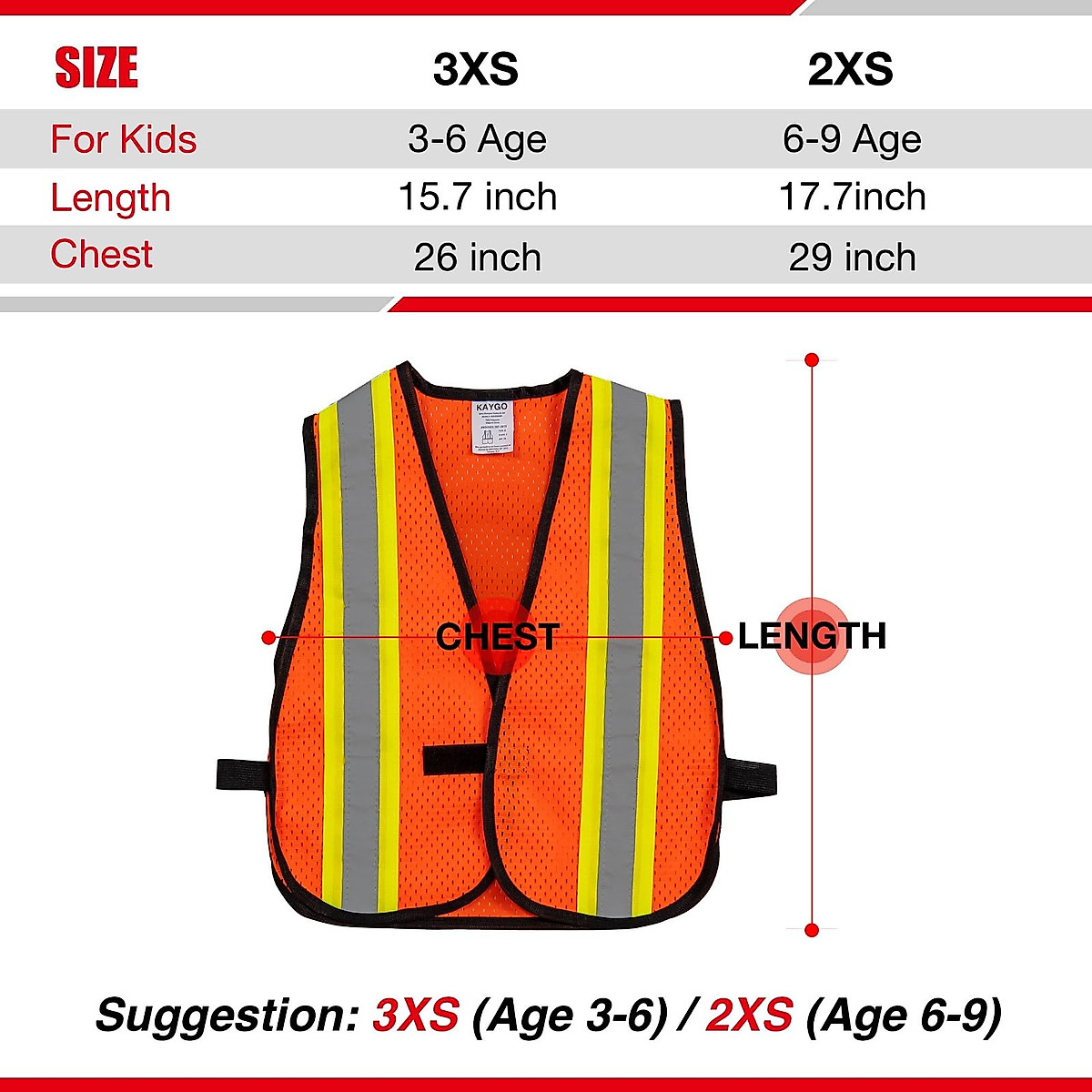 KAYGO Kids High Visibility Vest,Toddler Reflective Safety Vest in Yellow, Orange, Blue or Pink,Ideal for Ages 3-9