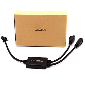 AWADUO 90 Degree Micro USB Male to Female Splitter 1 in 2 Out,Micro USB 1 to 2 Y Splitter Cable High Speed Charging Cable 30cm Length