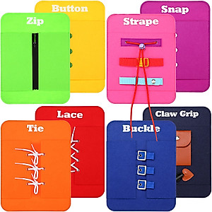 8 Pieces Early Learning Toys Toddlers Learn to Dress Practice Boards Basic Life Skills Busy Board Includes Zip, Snap, Button, Buckle, Lace and Tie for Preschool Education Classroom Supplies Activity