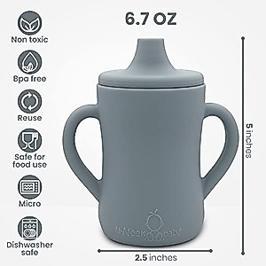 U-Neek baby Silicone Sippy Cup for Baby 6+ Months | Two Non Slip Handle Learner Cup for Toddlers | Transitional Training Cup for Baby Led Weaning and Independent Drinking 6.7oz | Baby Gift (Sea Blue)