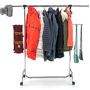 Tatkraft Falcon Garment Rack, Clothes Rack on Wheels, Adjustable Length & Height, Chromed Steel