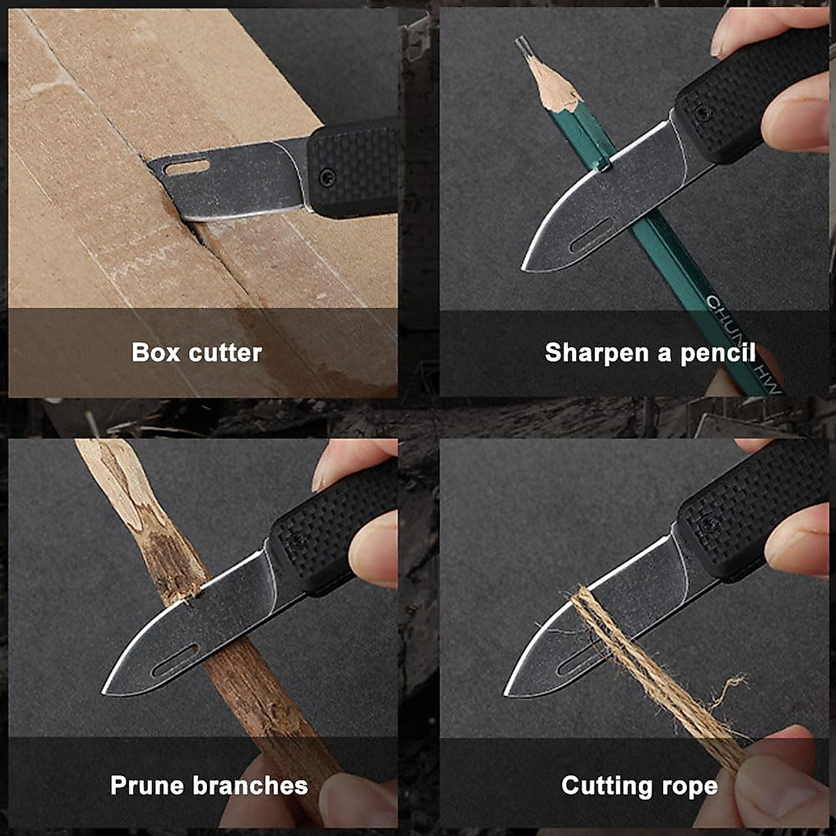 Caressolove G10 Small Pocket Knife For Men, Extremely Sharp D2 Steel Keychain EDC Blade, Multifunction Mini Package Opener Little Knife, Portable Lightweight Folding Tiny Pocketknife (Black 2)