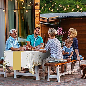 4 Pack Disposable Plastic Gold Tablecloths 54"X108" and 4 Pack Satin Table Runner 12"x 108" with 40 PCS Dinner Paper for Wedding Birthday Valentine’s Day Graduation Baby Shower Holiday