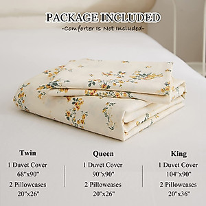 HANDONTIME Light Yellow Duvet Cover Yellow Rose Floral Queen Duvet Cover Set Botanical Floral Cotton Duvet Covers Green Leaves Lovely Bedding Set Comforter Cover with Zipper Ties, Spring Home Decor