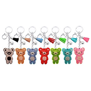 AuPra Green Teddy Bear Crystal KeyChain Gift Women Bling Rhinestones KeyRing Home Car Bag Clip Key Holder Lady Girl Tassel Present