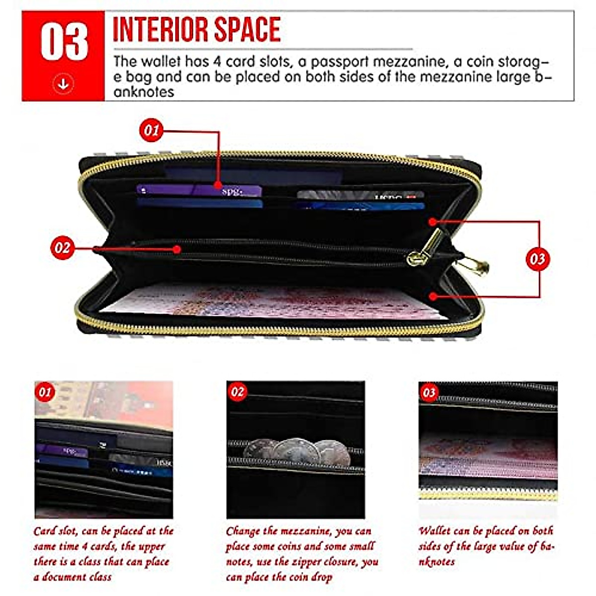 MORNWORLD PU Leather Thin Travel Wallet for Women Wolf head pattern Multi-Card Holder Clutch Bag Purse (colour3)