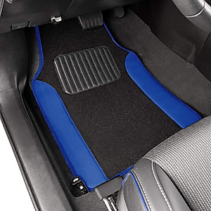 BDK Floor Mats for Cars, Two-Tone Carpet Car Floor Mats with Faux Leather Accents, Automotive Floor Mat Set with Built-In Heel Pad, Stylish Interior Car Accessories (Blue)
