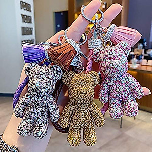 BONICI Girls Fashionable Diamond Bear Pendant Keychain Bling Sparkle Luxury Bear Key-Chains Keyring Gift Pendant for Handbag Tote Purse Backpack Bag Decoration Car Key Tassel Wrist Strap -White