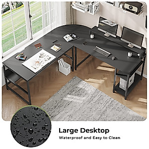 SEDETA L Shaped Computer Desk with Hutch, Drafting Drawing Table for Artists, 68.9 inches Corner Computer Desk for Home Office, Workstation Table with Monitor Stand Riser and Tiltable Desktop, Black