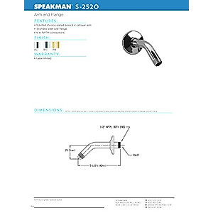 Speakman S-2520 Clean and Simple Shower Arm and Flange for Stylish Bathroom Décor, 5.5 inches, Polished Chrome