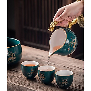 RORA Lazy Kungfu Ceramic Tea Set Semi Automatic Drip Rotating with Infuser Ceramic Teapot Set (Tiger Tea Set+6 cups)