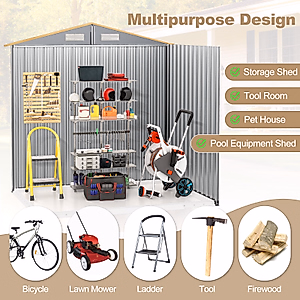 IRONMAX Outdoor Storage Shed, 6x4 FT Galvanized Steel Large Garden Shed w/Lockable Sliding Doors & Air Vent, Wood Grain Style Heavy Duty Waterproof Tool Storage House for Backyard Patio Lawn
