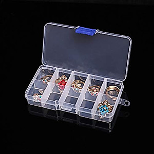 10 Removable Grid Compartment Clear Rectangle Plastic Storage Box, Jewelry and Crafts Organizer Container with Adjustable Dividers（1 Pack）