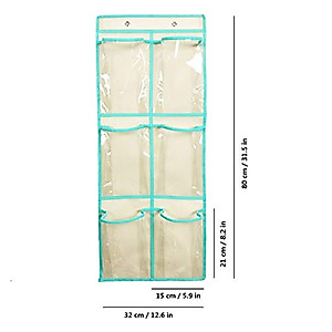 NIMES Over The Door Shoe Organizer Hanging Narrow Closet Door Storage 6 Large Clear Pockets Chart 2 Pack (BEIGE)