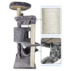Newest Cat Tree with Cat Condo and Big Hammock，Grey