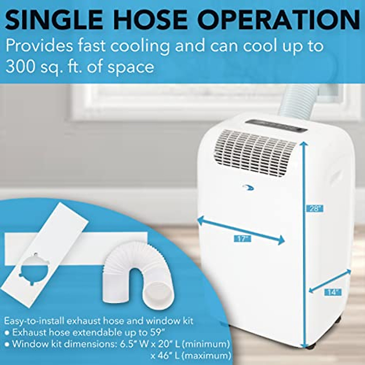 Whynter ARC-101CW Cool Size 10,000 BTU (5,200 BTU SACC) Portable Air Conditioner, Dehumidifier, and Fan with Activated Carbon Filter and Storage Bag, up to 300 sq ft in White