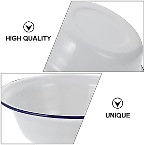 Hemoton 4pcs Vintage Style White Enamel Mixing Bowl with Black Trim Enamelware Metal Large Classic Round Salad Serving Bowl Soup Basins 20cm