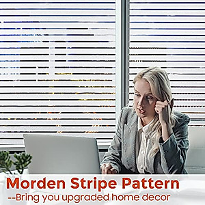 Viseeko Window Privacy Film: Blinds Frosted Glass Window Film Stripe Patterns Window Frosting Film Non-Adhesive See Out Not in Static Cling Glass Film for Bathroom Home Office Kids Study Meeting Room