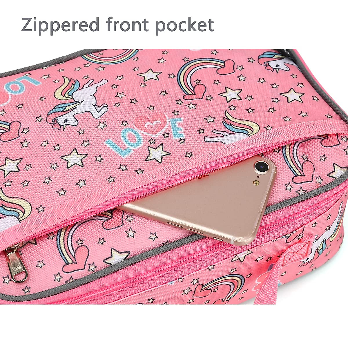 FlowFly Kids Lunch box Insulated Soft Bag Mini Cooler Back to School Thermal Meal Tote Kit for Girls, Boys, Unicorn