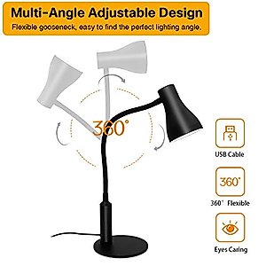 CeSunlight LED Desk Lamp, 3 Lighting Modes and 6 Brightness Levels, 10W Flexible Gooseneck Table Lamp for Living Room and Study, Remote Control with Timing Function, AC Adapter Included (Black)