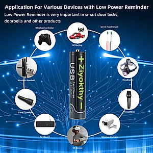 Ziyokthy Rechargeable Lithium AAA Batteries, 4 Packs 1110mWh High Capacity1.5V AAA Battery Rechargeable Lithium ion Triple A Batteries, 2H Fast Charge USB Cable 1200+ Cycles for VR Car Toys Keyboard