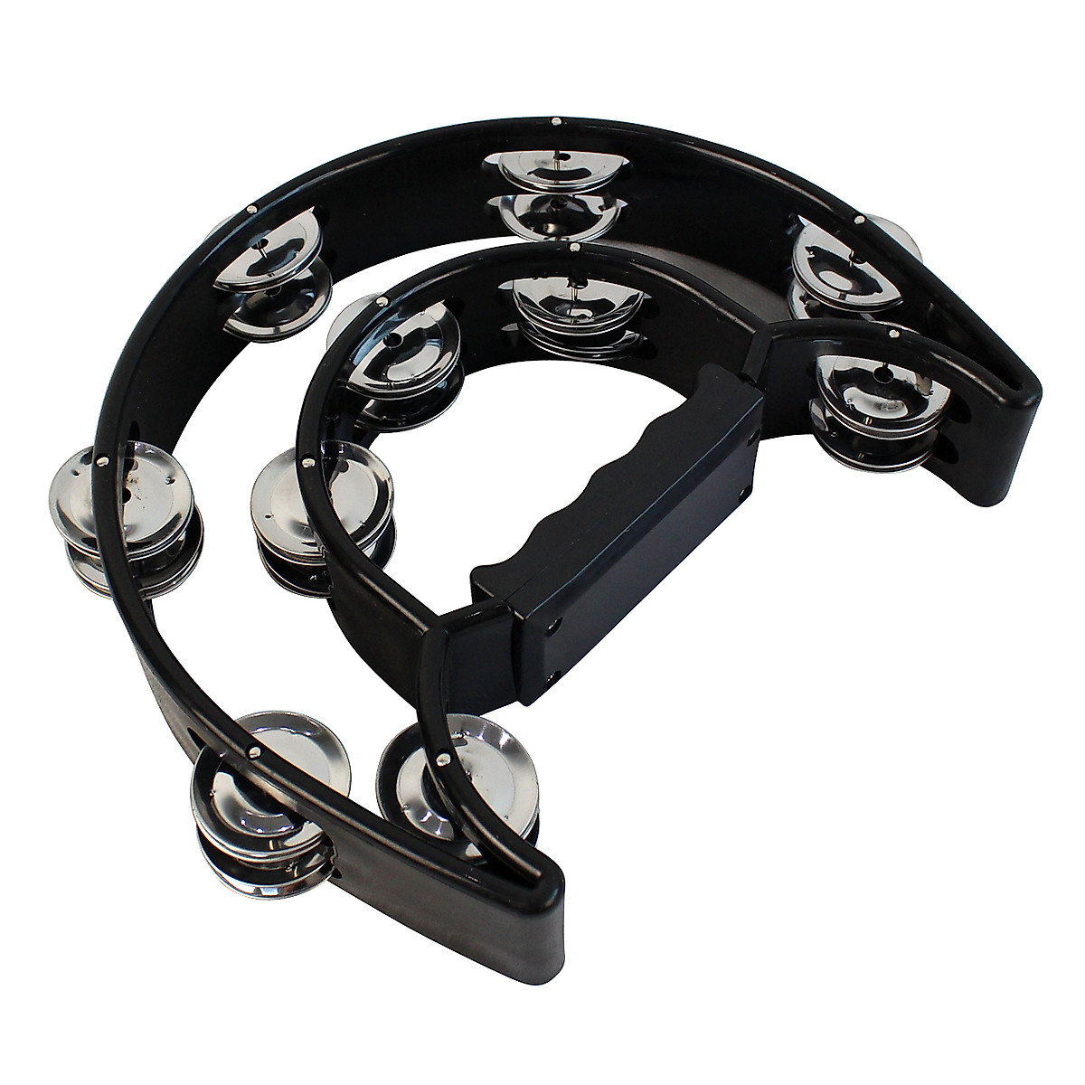 YMC TAM20-BLACK Double Row Tambourine - Metal Jingles Hand Held Percussion Ergonomic Handle