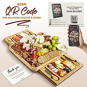 Large Charcuterie Board Set with 4x Cheese Knives, 2x Ceramic Bowls - 13x 13 Inch Bamboo Charcuterie Boards - Magnet Drawers - Bachelor Party Gift, Anniversary, Wedding Gifts for Couples - Wine It Now