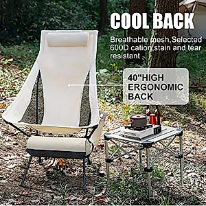 WEST TUNE Ultralight Folding Camping Chair with Headrest, High-Back Aluminum Portable Camping Chair,Backpacking Chair for Festivals Fishing Picnic and Hiking,Breathable Outdoor Camp Chair,Beige 2 pcs
