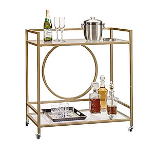 Sauder International Lux Bar Cart, Satin Gold Finish
