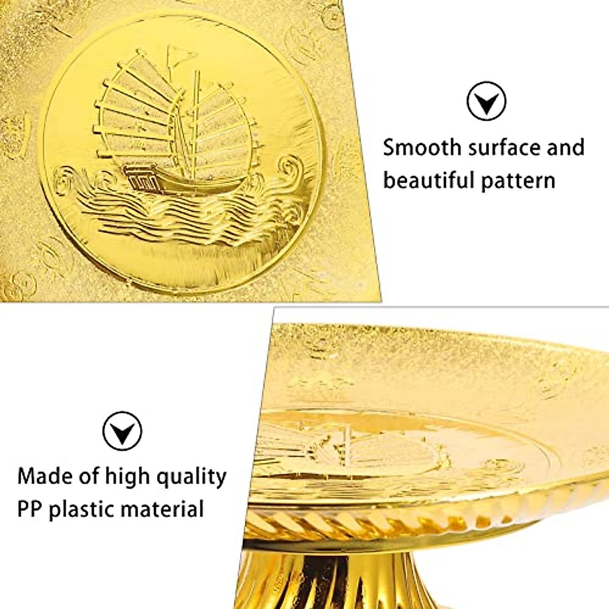 BESPORTBLE Golden Fruit Dish 2 Pcs Buddhist Offering Plates Sacrificial Fruit Tray Tribute Food Bowls Dish Religious Blessing Snack Tray Aromatherapy Tray for Altar Rituals Supplies Offering Bowls