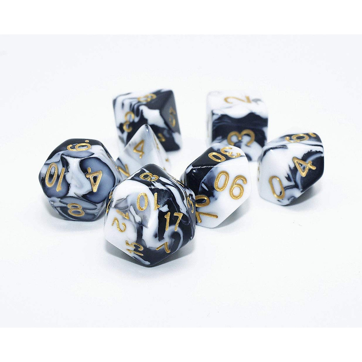 DND Dice Set Black & White Marble RPG Polyhedral Dice Fit Dungeons and Dragons(D&D) Pathfinder MTG Tabletop Role Playing Game 7-Die Dice Set