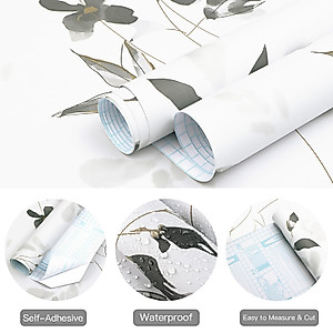 HeloHo 15.35" X 78.7" Black Ink Floral Wallpaper for Bedroom Peel and Stick Self Adhesive Removable Wallpaper Waterproof Contact Paper for Living Room Bedroom Decor